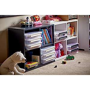 Plano PLA131401 4 Pack Cubby Cube Clear Storage| Stackable Clear Storage Bins with Secure Black Latch, Clear with Black Latch