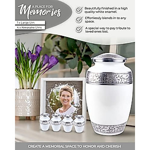 Spiritwind Cremation Urns for Adult Ashes Keepsake Set | Large White Cremation Urn with 4 Small Urns for Human Ashes | Urns for Ashes Adult Male | Urns for Human Ashes Adult Female | Decorative Urns