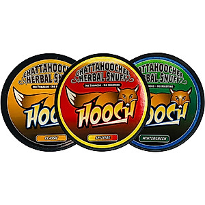 Hooch Herbal Snuff 3 Can Variety Sampler (Classic, Spitfire, and Wintergreen) Fine Cut with DC Crafts Nation Skin Can Cover - Iron Cross