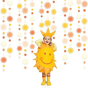 Sun Party Decorations Boho Sun Polka Dot Garland Streamer Ombre Orange White Retro Muted Sun Banner for First Trip Around the Sun Hippie Boho Summer Birthday Baby Shower Wedding Bridal Shower Supplies