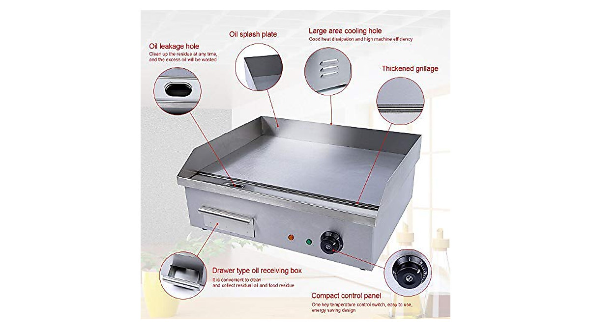 Electric Countertop Griddle 3000W Large Flat Top Grill for Commercial Use
