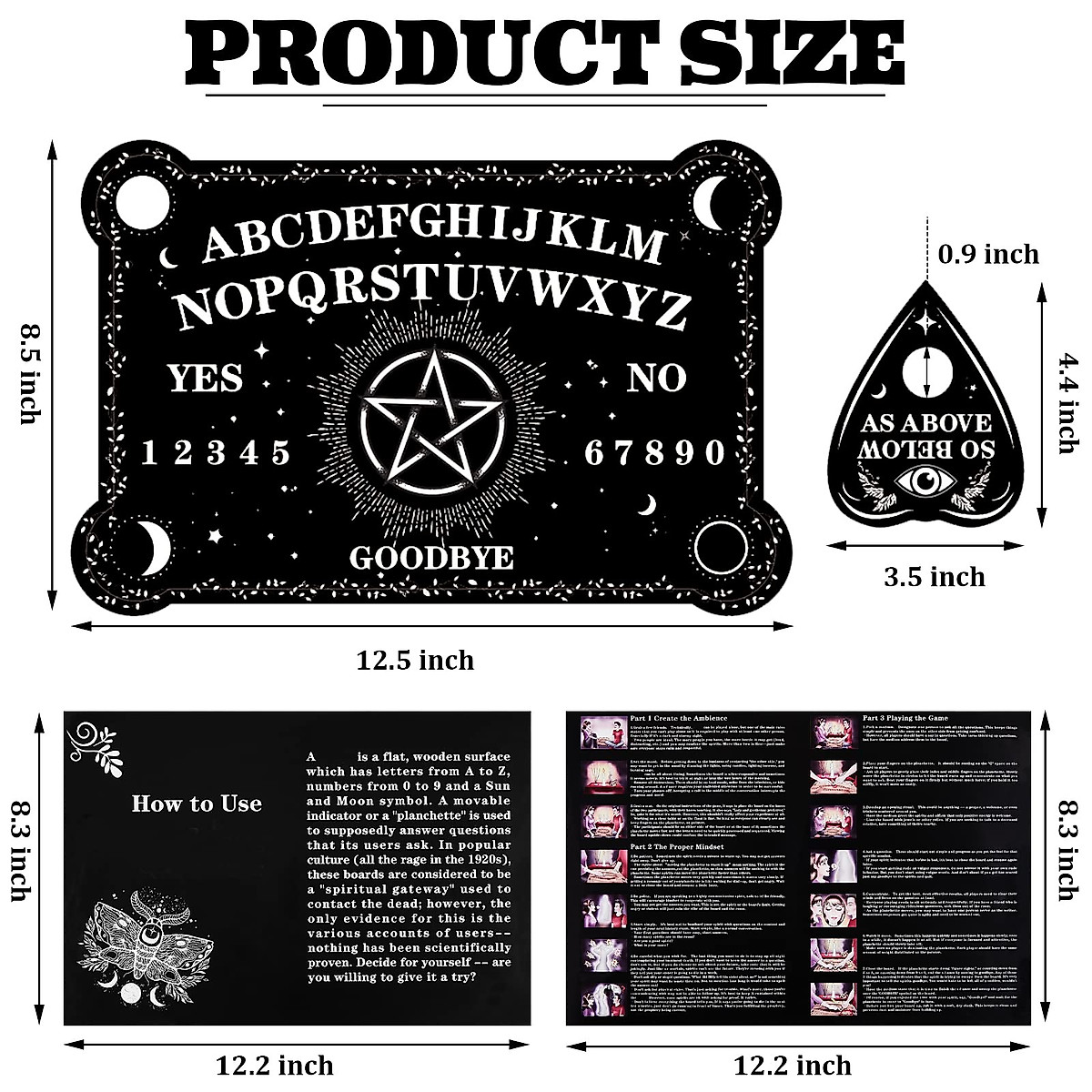 Threan Pendulum Dowsing Divination Board with Amethyst Set Metaphysical Message Crystal Pendulum Necklace Wooden Spirit Board Talking Board with Planchette for Wiccan Supply(Star Style)