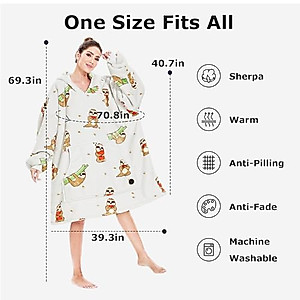 THREE POODLE Wearable Blanket Hoodie, Oversized Sherpa Sweatshirt Blanket for Adults Women Men, Warm Cozy Sloth Hooded Blanket, Gifts for Mom Girlfriend