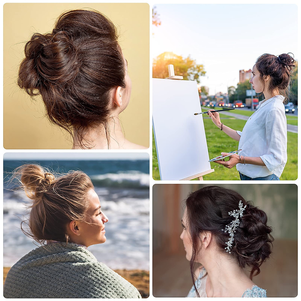 WILLBOND 4 Pcs Messy Hair Bun Hairpiece Tousled Updo for Women Hair Extensions Straight Short Ponytail Elastic Scrunchies Curly Hair Accessories (Honey Blonde mix Bleach Blonde/27T613, Basic Style)