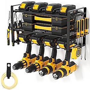 POKIPO Power Tool Organizer, Drill Holder Wall Mount, Heavy Duty Garage Tool Organizer and Storage, Suitable Tool Rack for Tool Room, Workshop, Garage, Utility Storage Rack for Cordless Drill (3 Tier)