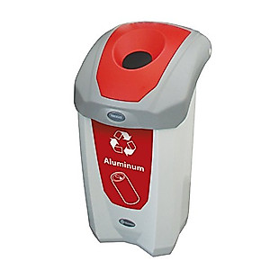 Glasdon Nexus 8G Aluminum Can Recycling Bin (Gray, Red Sticker) – 8-Gallon Plastic Recycling Bin for Used Drinks Cans – Small Aluminum Can Recycling Container