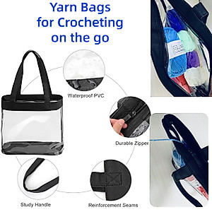 Large Clear Tote Bag Stadium Approved Plastic Yarn Holder for Crocheting Supplies Knitting Crochet Project Bag Craft Storage Transparent See Through Purse for Stadium Events 12 x6 x12, Black
