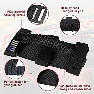 Miytsya 2 Pack Roll Bar Grab Handles Grip Handle, for Jeep Wrangler YJ TJ JK JL & Gladiator JT 1955-2022 UTV ATV, 10.2In x 5.1In 3 Straps Fixed American Flag Pattern Car Roof Handles Strap (Black)