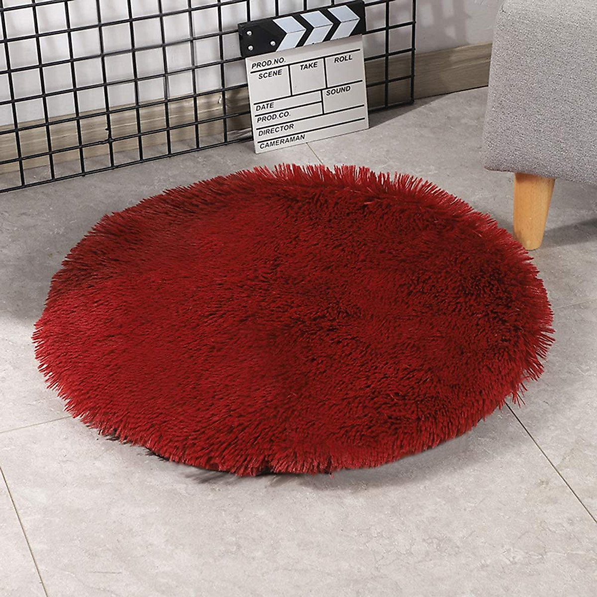 Kelendle 16 Inch Plush Dog Bed Mat Warm Fluffy Round Puppy Crate Pad with Anti-Slip Waterproof Bottom Soft Comfy Pet Kennel Mat for Small and Medium Dogs Sleeping(Claret)