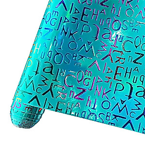 HYANG Mirror Teal Embossed Fashion Letter PU Faux Leather Sheets 1 Roll 12"X53"(30cmX135cm), Faux Leather Very Suitable for Leather Earrings, Bows, Handbag ，Sewing ，Crafts Making