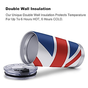 Union Jack UK Flag Travel Coffee Mug with Lid Stainless Steel Car Tumbler Vacuum Insulated Cup Double Wall 20 Oz