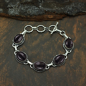Black Onyx Bracelet 925 Silver Overlay Handmade Vintage Style Jewelry for Women Mom Wife