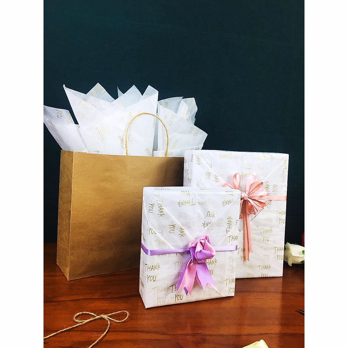 Bzumoot Gift Wrap Tissue Paper for Gift Bags 50 Sheets Thank You 20 * 28 Inches Tissue Paper Wrapping Large White Gold Bulk DIY Tissue Paper for Graduation Birthday Thanksgiving (Thank You Love)