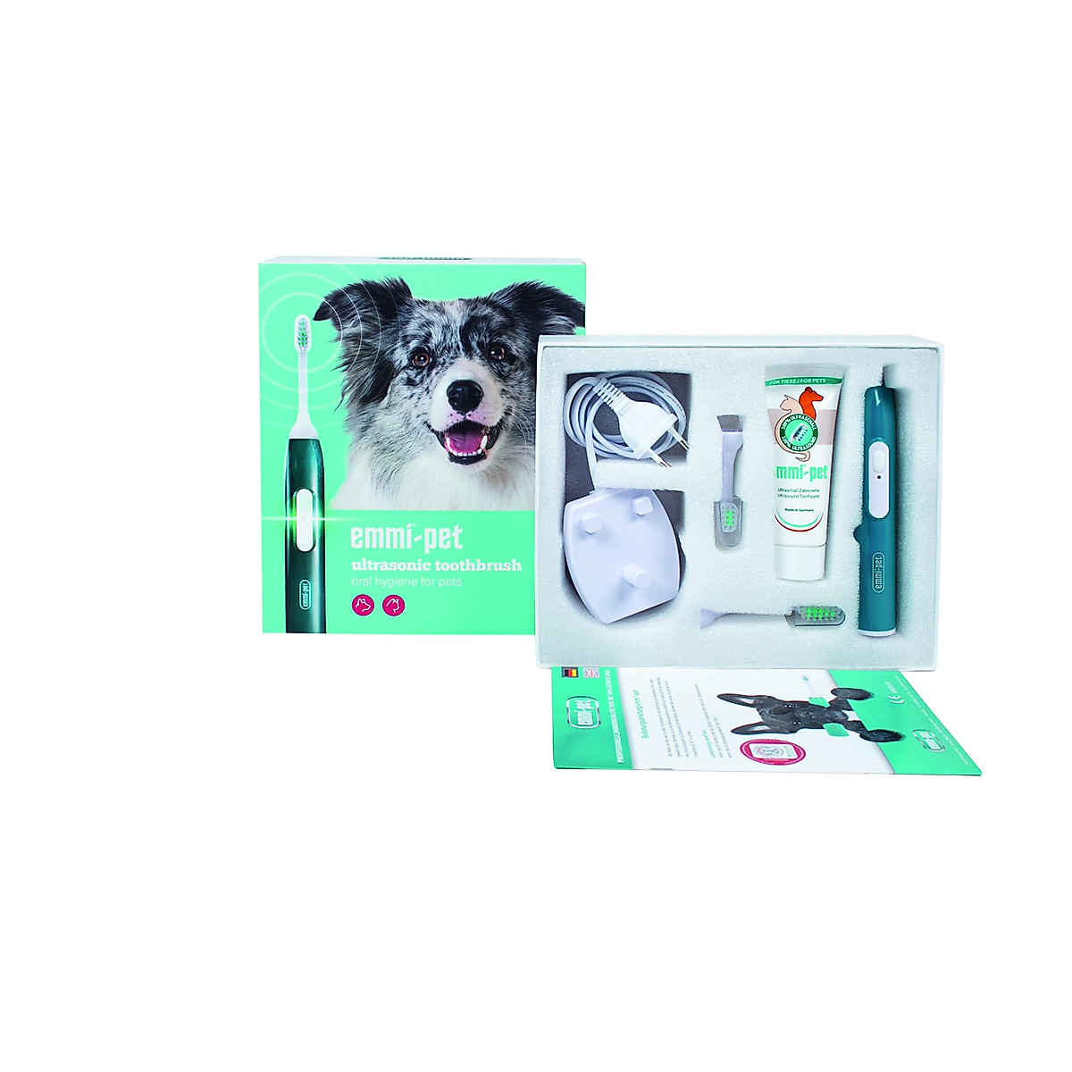 Emmi-pet Electric Toothbrush Set 2.0 for Pets. Healthier Teeth & Gums and Fresher Breath. Patented ultrasonic Technology Cleans Completely Silent, no Vibration and no Brushing. Rechargeable