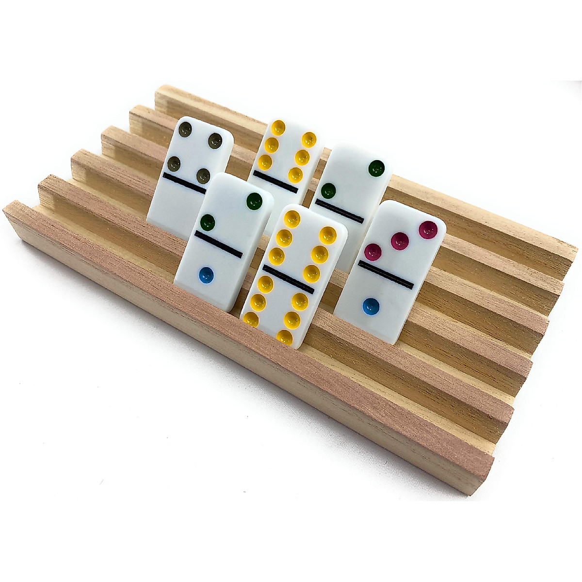 Matty's Toy Stop Deluxe Solid Wood Domino Trays (4 Count) Game Bundle - 2 Pack (8 Trays Total)