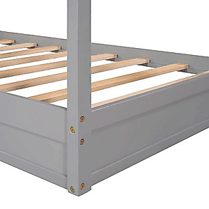 WXYNHHD Wood House Bed Twin Size 2 Twin Solid Bed L Structure with Fence and slatted Frame