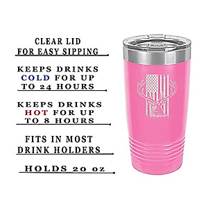 Rogue River Tactical USA Flag Buck Hunting 20 Oz. Travel Tumbler Mug Cup w/Lid Vacuum Insulated Hot or Cold United States Deer (Pink)