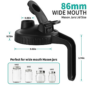 Gardace Wide Mouth Mason Jar Pour Spout Lids with Handle & Flip Cap, Plastic Mason Jar Lids-Ball Mason Jar Pitcher Lid Airtight & Leak-Proof Seal, Easy Pouring Spout, Pack of 2