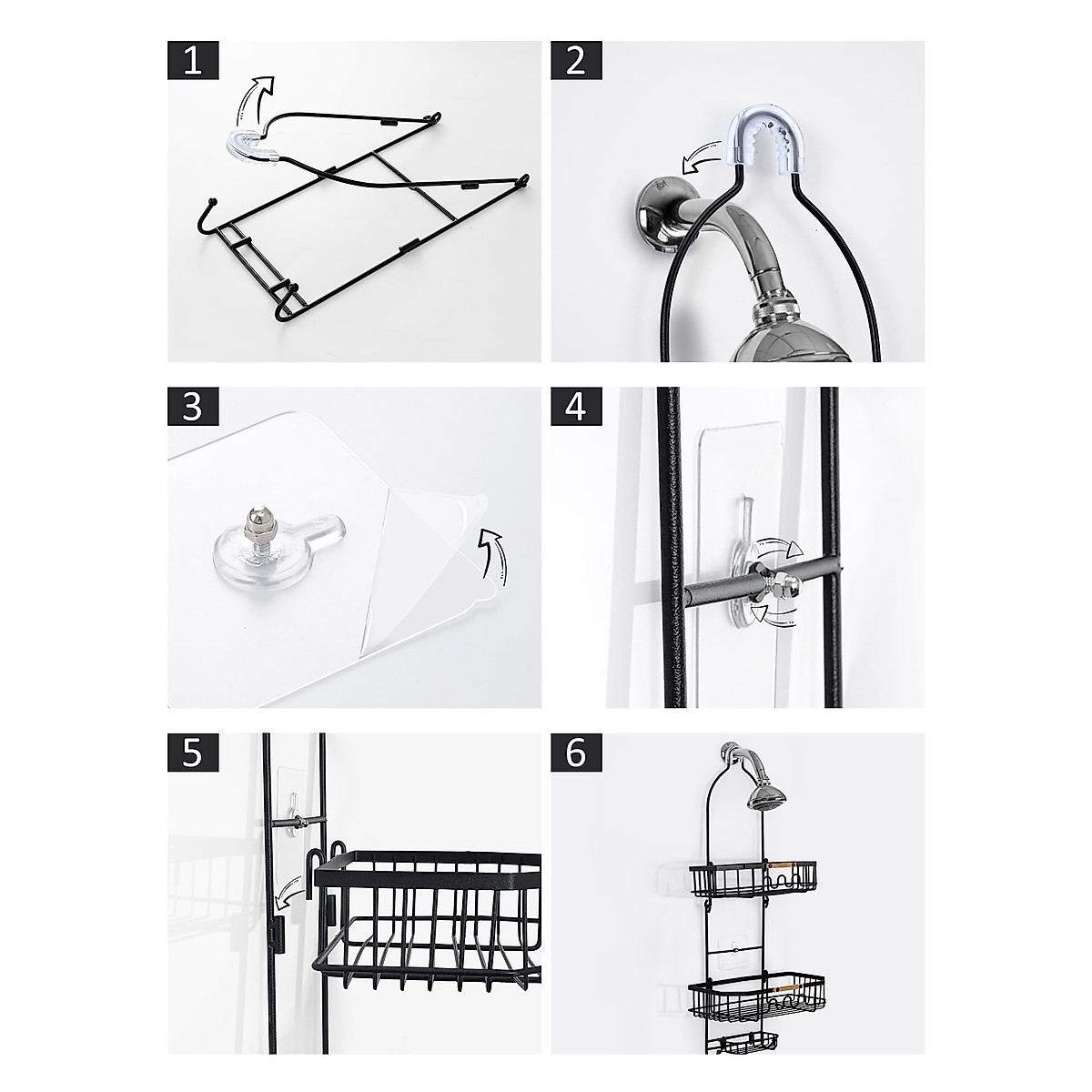 Gronda Shower Caddy Hanging Over Shower Head, Rustproof Anti-Slip Anti-Swing Black Shower Head Caddy Hanging for Inside Shower with Hooks and Adhesives