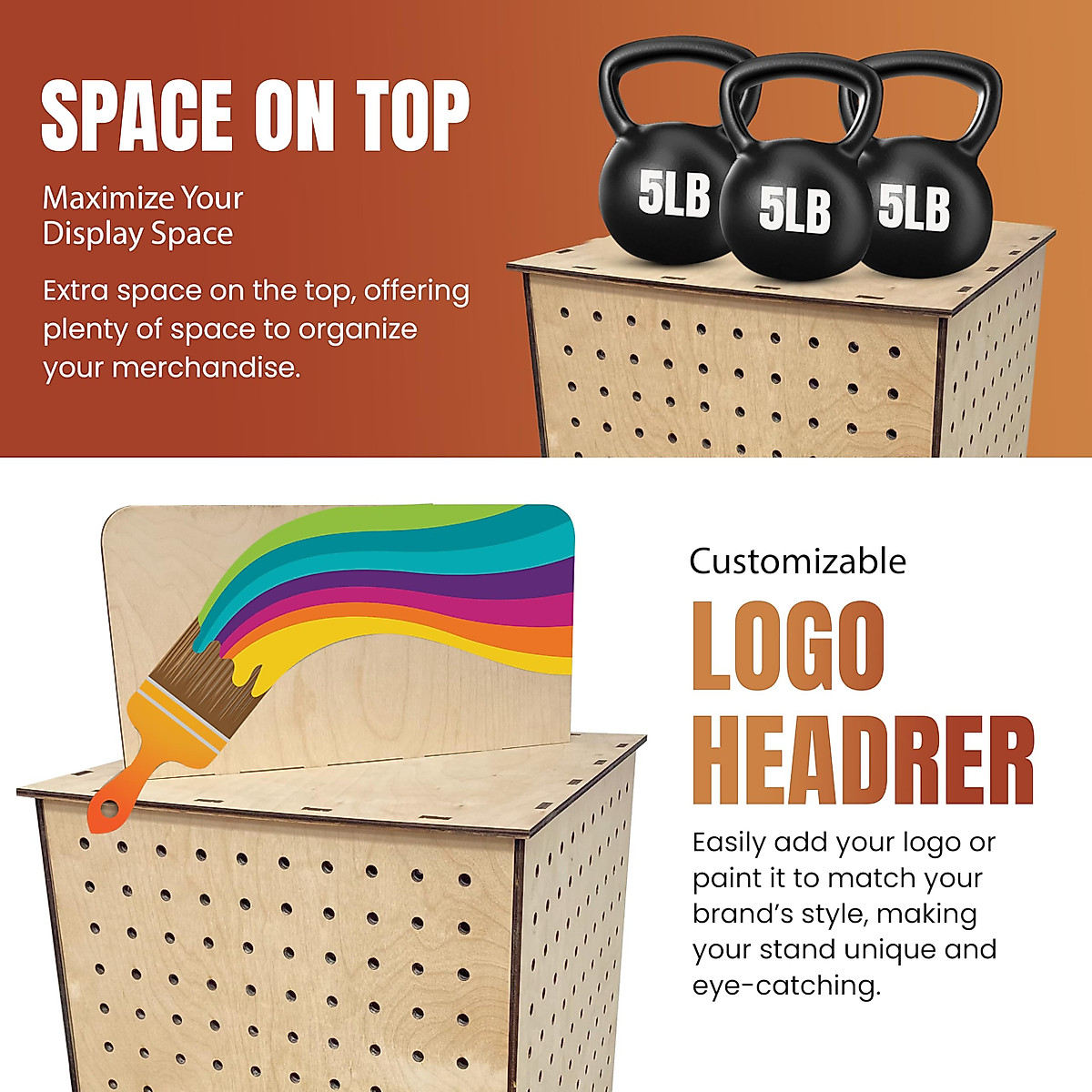 TORCHED DISPLAYS Rotating Display Stand – 22.5 x 16.76-inch – Rotating Organizer Wood Pegboard – Pegboard Display Stand for Craft Shows, Vendor Events, Jewelry, Accessories…