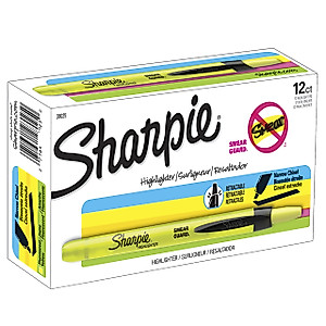 SHARPIE Retractable Highlighters, Chisel Tip, Fluorescent Yellow, 12 Count