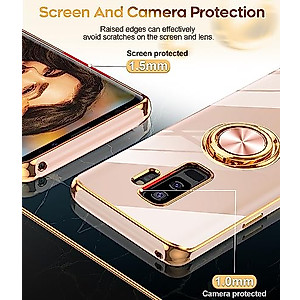 LeYi for Samsung Galaxy S9 Plus Case: 360° Rotatable Ring Holder Magnetic Kickstand [ Not Applicable Samsung S9 ], Plating Rose Gold Edge Protective Case, Pink