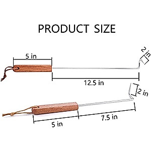 LQLMCOS Food Flipper Turner Hooks Stainless Steel BBQ Meat Hooks Cooking Barbecue Turners Hooks Grill Accessories with Wooden Handle for Grilling & Smoking (Style A-One Pack)