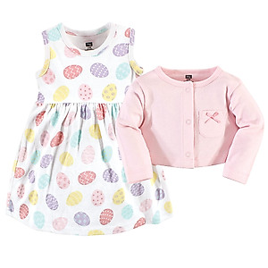 Hudson Baby baby girls Hudson Infant Girl Cotton and Cardigan Set, Easter Eggs, 4 Toddler Casual Dress, Easter Eggs, 3-4T US