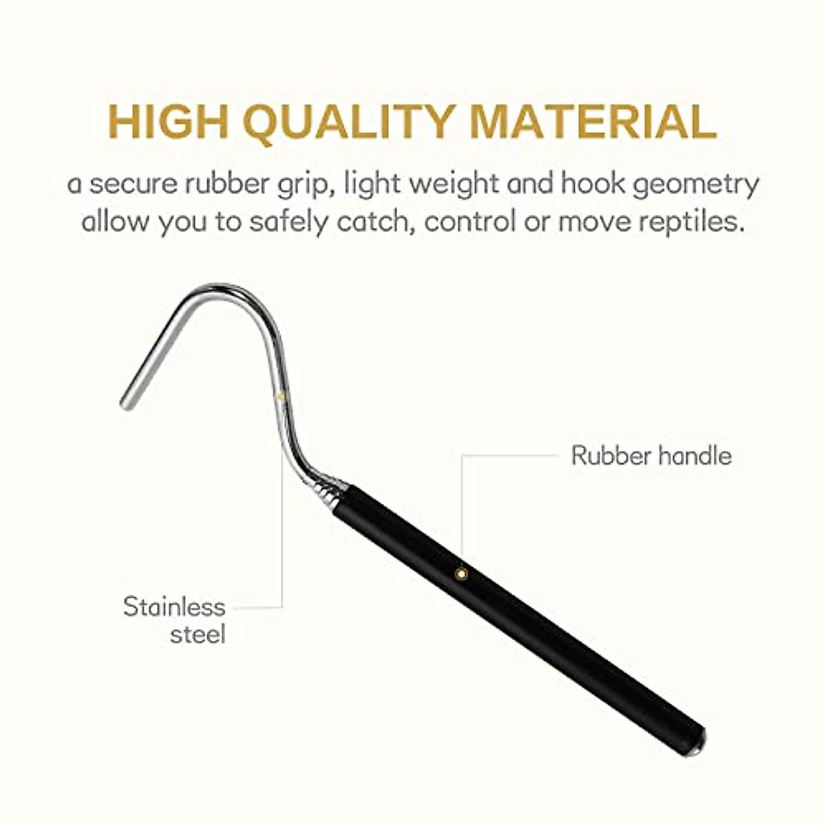 CONSIO Retractable Reptile Hook, Portable Mini Snake Hook Collapsible Stainless Steel Snake Tool, and Snake & Reptile Hook Retractable Catching Snake Handling Tool