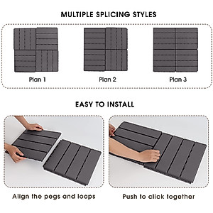 Interlocking Deck Tiles, 12 PCS 12” x 12” Patio Tiles Waterproof Plastic Outdoor Flooring Covering All Weather for Walkway Front Porch Poolside Balcony Backyard, Wood Grain Gray