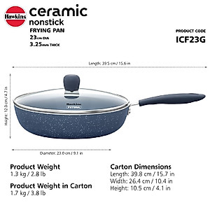 HAWKINS Ceramic Nonstick Frying Pan, 24 cm Diameter, Induction Fry Pan with Glass Lid, Granite Omlette Egg Pan, Fish Pan (ICF24G)
