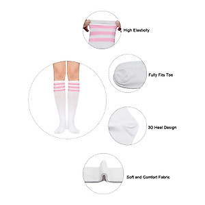 Century Star Knee High Socks Compression Socks for Women Athletic Running Casual Long Tube Socks with Triple Stripes 1 Black One Size