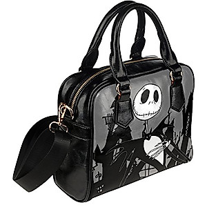 Women Crossbody Shoulder Top-handle Bags Shell Handbag with Jack Skellington Pattern