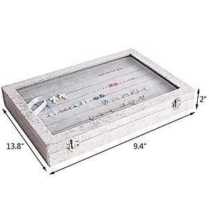 AUTOARK Ice Velvet Clear Lid 7 Slots Jewelry Rings Earrings Tray Showcase Display Organizer,AJ-023