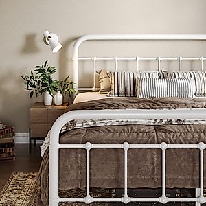 Allewie Full Size Metal Platform Bed Frame with Victorian Style Wrought Iron-Art Headboard/Footboard, No Box Spring Required，White