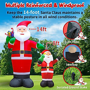 14FT Christmas Inflatable Santa Claus Outdoor Blow Up Yard Decorations,Giant Outside Standing Waterproof Smiling Santa Claus with Gift Bags,Built-in LEDs for Xmas Holiday Party Yard Garden Lawn Decor