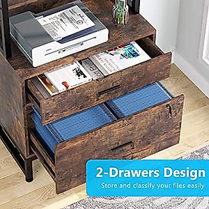 Tribesigns 2 Drawer Lateral File Cabinet with Lock, Letter Size Large Modern Filing Cabinet Printer Stand with Open Storage Shelves for Home Office, Dark Brown