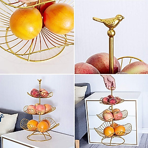 3 Tier Fruit Basket Stand, Modern Tiered Fruit Bowl for Kitchen Counter, Metal Fruit Bowl Bread Baskets, Detachable Fruit Holder Storage Baskets Stand, Black/White/Gold,Gold