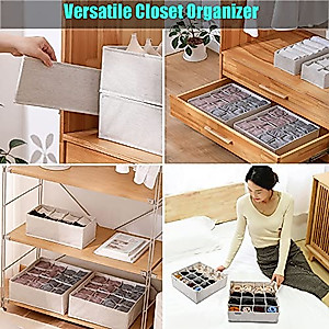 RTT Underwear And Sock Organizer - Foldable 16-Cell Closet Underwear Organizer Drawer Divider - Easy To Assemble Undergarment Organizer Lingerie Organizer Bra Organizer For Closet - Off-White, 2 Pieces