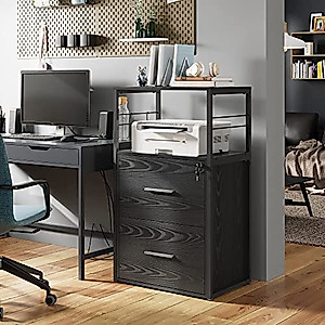 DEVAISE 2 Drawer Lateral File Cabinet with Lock, Filing Cabinet fits Letter/Legal/A4 Size, Large Printer Stand with Storage Shelves for Home Office, Black