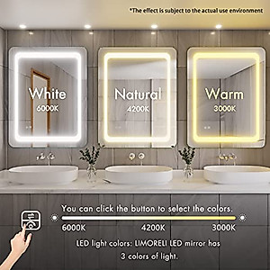 LIMORELI LED Bathroom Mirror, Oblong Frameless Wall Mounted Mirror, Anti-Fog and Explosion-Proof, Large Vertical or Horizontal Makeup Mirror for Vanity Room, 24X30 Inch