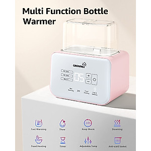 Baby Bottle Warmer, Gronwsy 8-in-1 Fast Milk Warmer with Timer Breastmilk or Formula, Fits 2 Bottles, Accurate Temperature Control, with Defrost, Sterili-zing, Keep, Heat Baby Food Jars Function