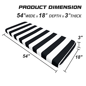 Pcinfuns Outdoor Bench Cushions,54 x 18 x 3 Inch Patio Furniture Water-Resistant Chair Cushion,Loveseat Garden Sofa Settee Couch Swing Pads with Handle and Adjustable Straps,Black White