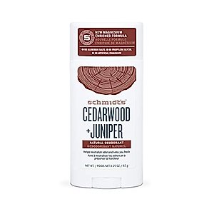 Schmidt's, Aluminum Free Natural Deodorant for Women and Men 24 Hour Odor Protection Certified Cruelty Free Vegan Deodorant oz, Cedarwood + Juniper, 3.25 Ounce