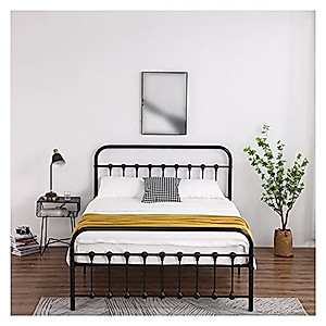 WOKEZ Iron Bed Single-Layer Curved Frame Bed Head&Foot Tube with Shell Decoration Black (Color : Black, Size : Queen)