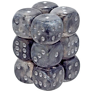 Chessex Borealis 16mm d6 Light Smoke/Silver Luminary Dice Block (12 dice) (27778), Grey