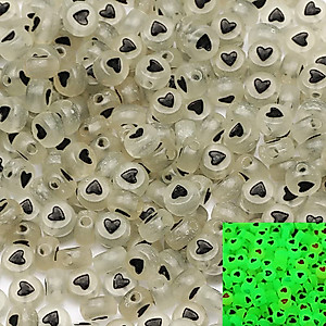 NHBT YU 4 * 7mm Acrylic Luminous Love Heart Beads Round Flat Loose Spacer Beads for DIY Jewelry Making Handmade Bracelet Necklace T719 (Color : Luminous Heart, Item Diameter : 400pcs)