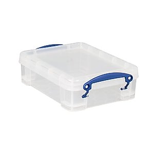 Really Useful Box 1.75 Liter Plastic Stackable Storage Container with Snap Lid & Built-In Clip Lock Handles for Home or Office Organization, 4 Pack