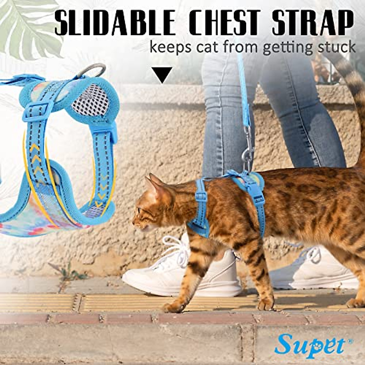 Supet Cat Harness and Leash Escape Proof for Walking, Adjustable for Large and Small Kittens Dogs