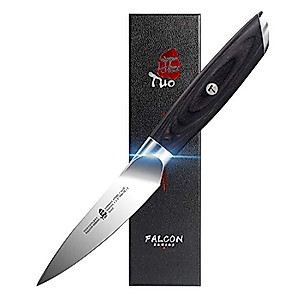 TUO Fruit Paring Knife, Peeling Knife 3.5 inch - German HC Steel - Full Tang Pakkawood Handle - Falcon Series with Gift Box